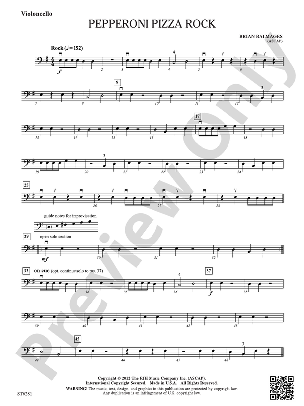 Pepperoni Pizza Rock: Violoncello: Violoncello Part: Brian Balmages ...