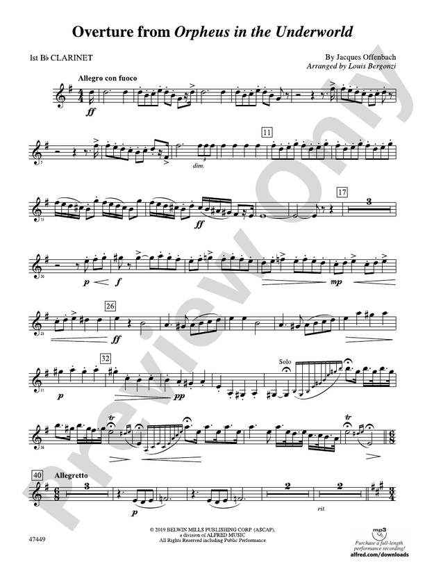 Overture from Orpheus in the Underworld: 1st B-flat Clarinet: 1st B ...
