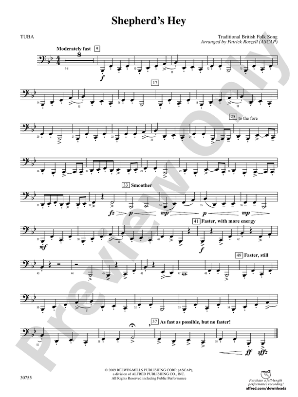 Shepherd's Hey: Tuba: Tuba Part - Digital Sheet Music Download