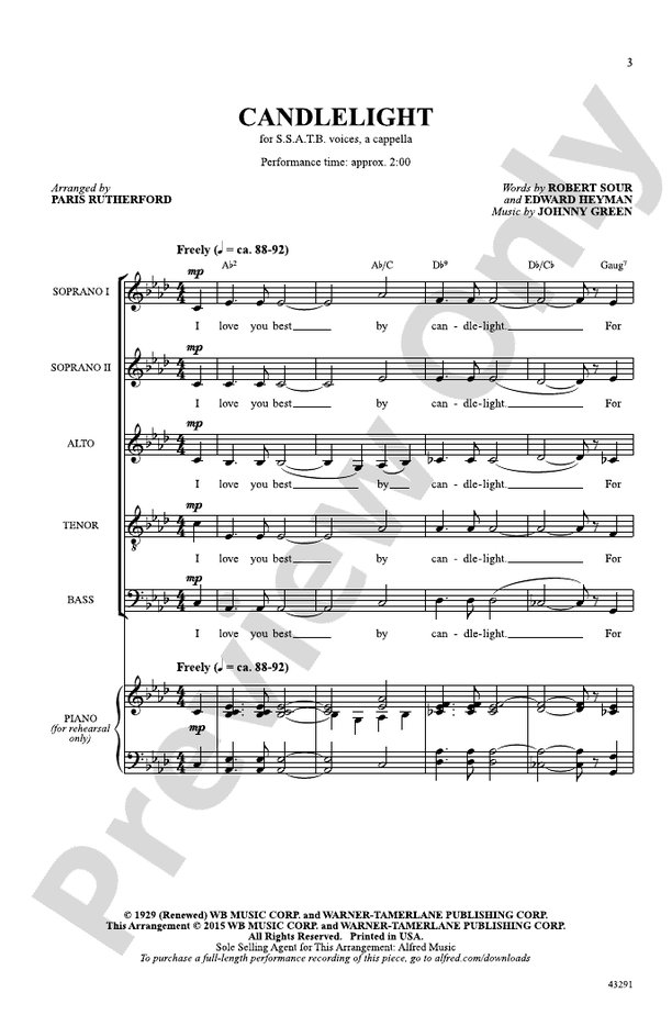 Candlelight: SSATB, a cappella Choral Octavo: Johnny Green - Digital ...