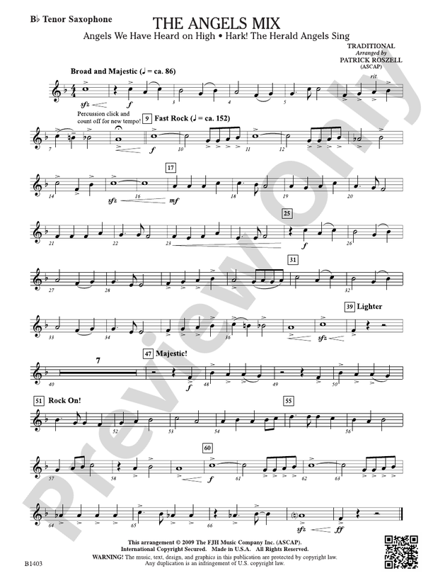 The Angels Mix: B-flat Tenor Saxophone: B-flat Tenor Saxophone Part - Digital Sheet Music Download