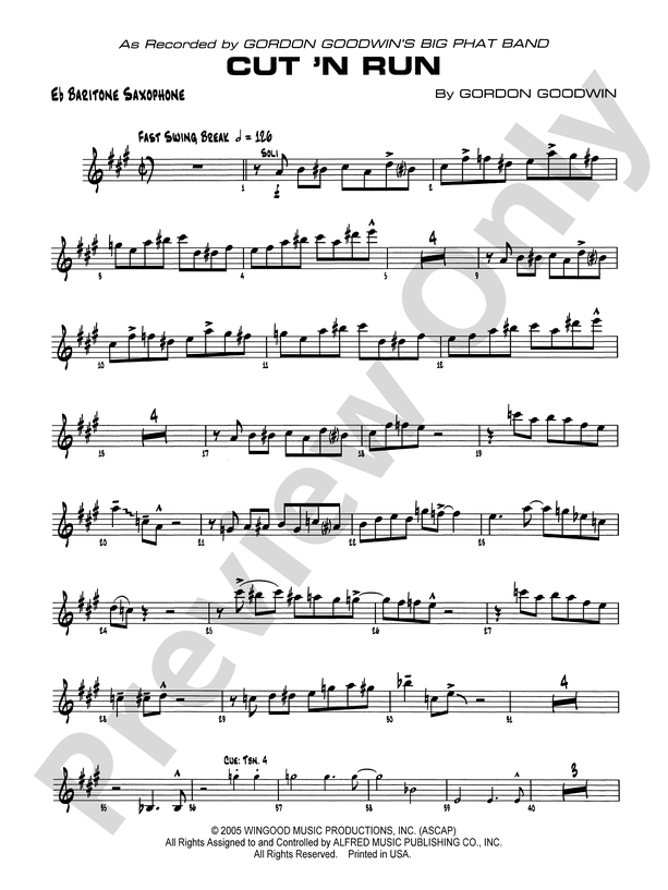 Cut 'n Run: E-flat Baritone Saxophone: E-flat Baritone Saxophone Part - Digital Sheet Music Download