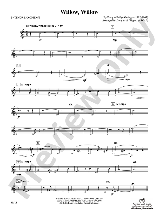 Willow, Willow: B-flat Tenor Saxophone: B-flat Tenor Saxophone Part ...
