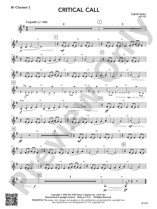 Critical Call: B-flat Clarinet 2: B-flat Clarinet 2 Part: JaRod Hall ...