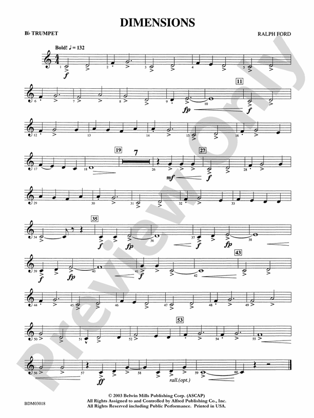 Dimensions: 1st B-flat Trumpet: 1st B-flat Trumpet Part - Digital Sheet Music Download