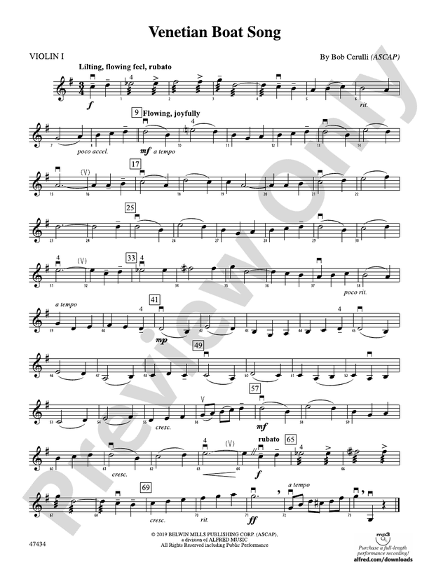 Venetian Boat Song: 1st Violin: 1st Violin Part - Digital Sheet Music ...
