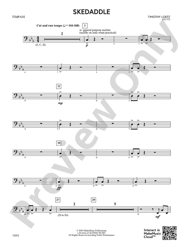 Skedaddle: Timpani: Timpani Part - Digital Sheet Music Download