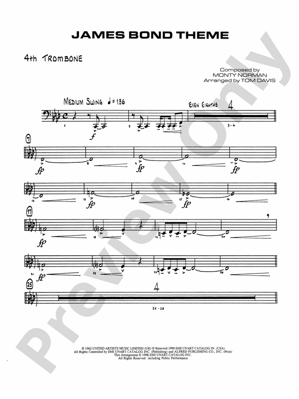 James Bond Theme: 4th Trombone: 4th Trombone Part - Digital Sheet Music ...