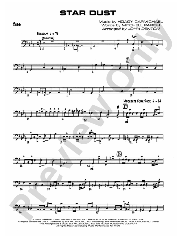 Star Dust: String Bass: String Bass Part - Digital Sheet Music Download