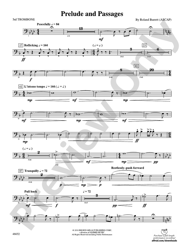 Prelude and Passages: 3rd Trombone: 3rd Trombone Part - Digital Sheet ...