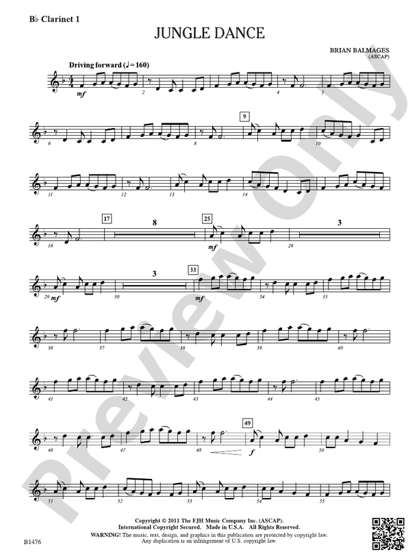 Jungle Dance: B-flat Clarinet 1: B-flat Clarinet 1 Part: Brian Balmages - Digital Sheet Music ...