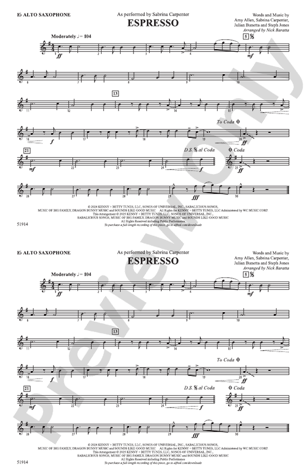 Espresso: E-flat Alto Saxophone: E-flat Alto Saxophone Part - Digital ...