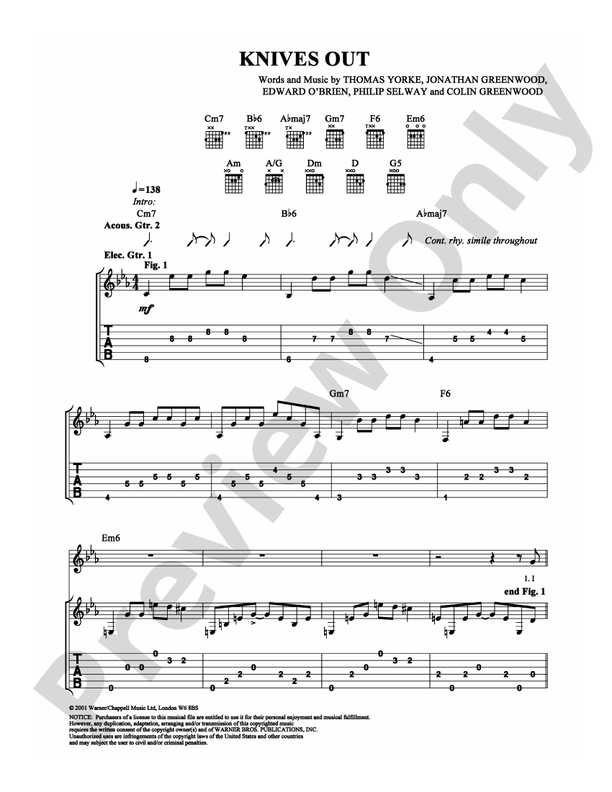 Knives Out: Guitar TAB: Radiohead - Digital Sheet Music Download