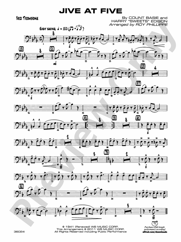 Jive at Five: 3rd Trombone: 3rd Trombone Part - Digital Sheet Music Download