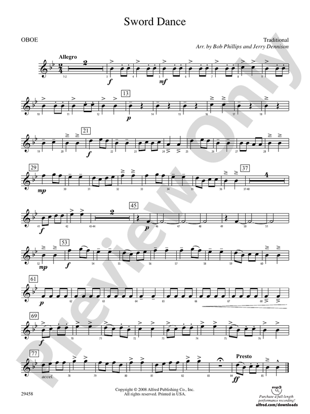 Sword Dance: Oboe: Oboe Part - Digital Sheet Music Download