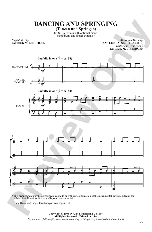 Dancing and Springing (Tanzen und Springen): SSA Choral Octavo: Hans ...