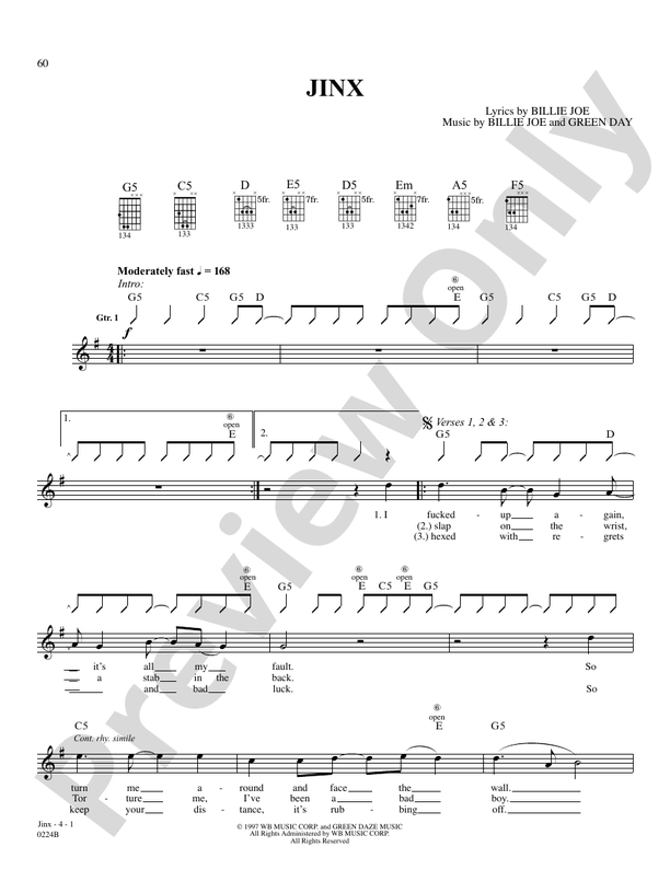 Jinx: Guitar: Green Day - Digital Sheet Music Download