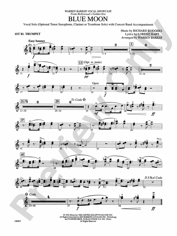 Blue Moon: 1st B-flat Trumpet: 1st B-flat Trumpet Part - Digital Sheet ...