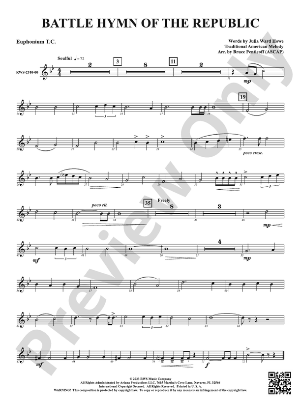 Battle Hymn of the Republic: Baritone T.C.: Baritone T.C. Part - Digital Sheet Music Download