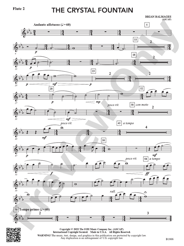 The Crystal Fountain: Flute 2: Flute 2 Part: Brian Balmages - Digital Sheet Music Download