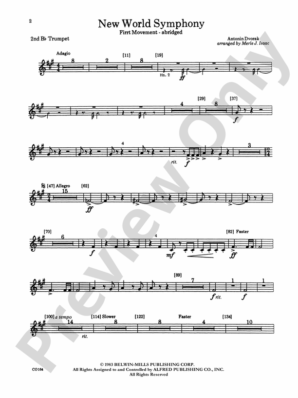 New World Symphony: 2nd B-flat Trumpet: 2nd B-flat Trumpet Part - Digital Sheet Music Download