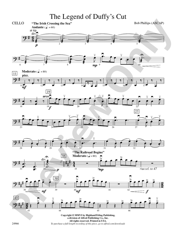 The Legend of Duffy's Cut: Cello: Cello Part - Digital Sheet Music Download