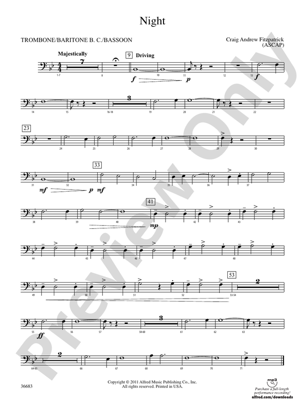 Night: 1st Trombone: 1st Trombone Part - Digital Sheet Music Download
