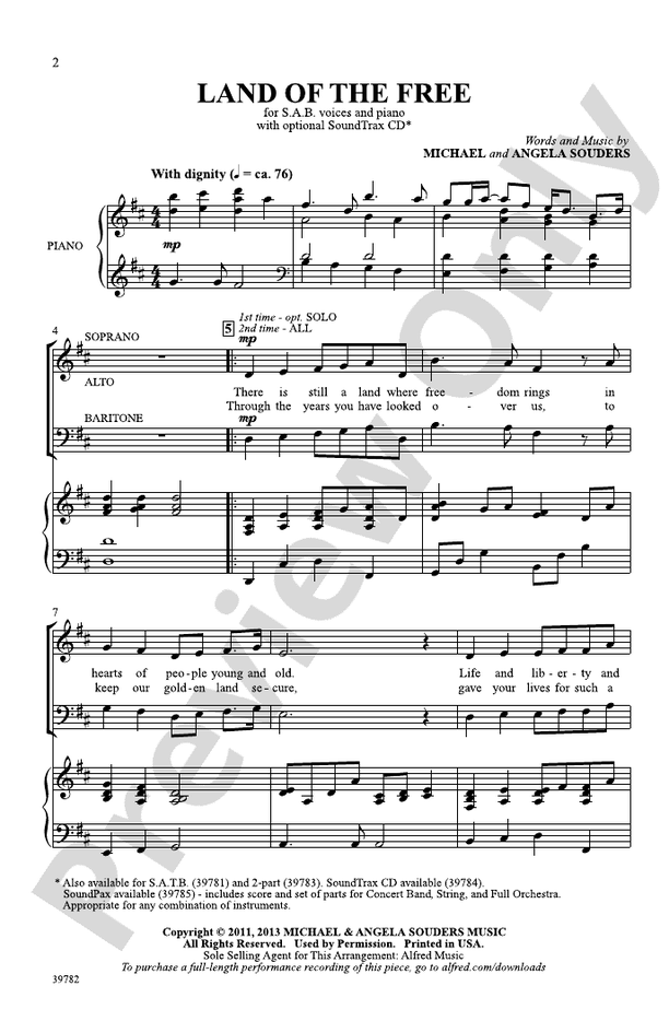 Land of the Free: SAB Choral Octavo: Michael Souders - Digital Sheet ...