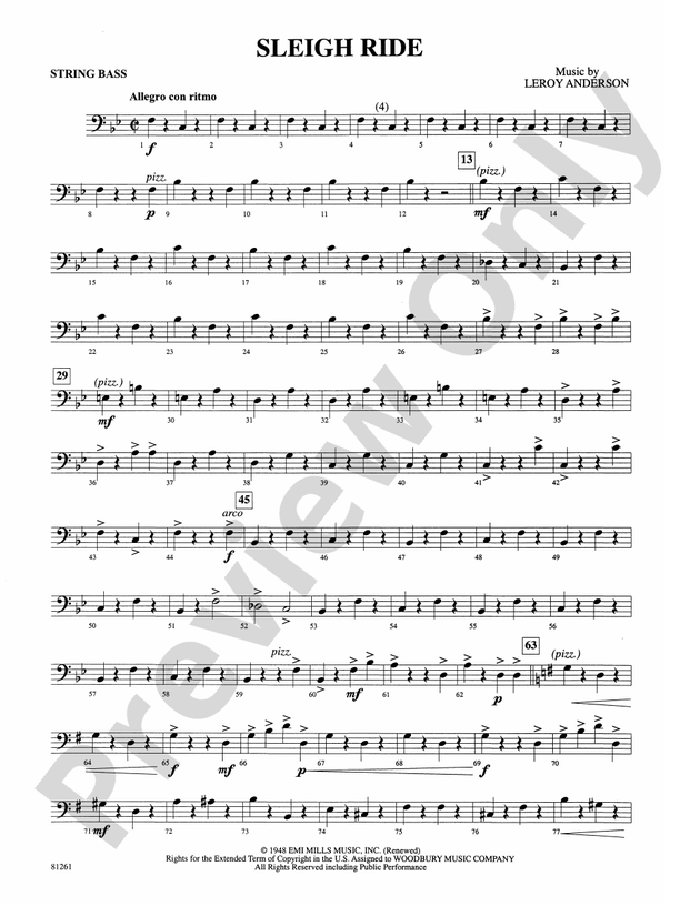 Sleigh Ride: String Bass: String Bass Part - Digital Sheet Music Download