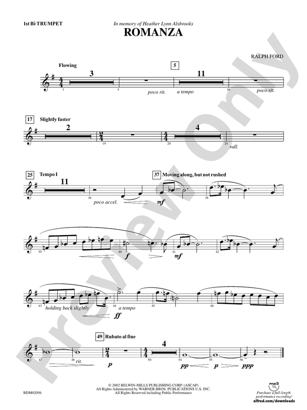 Romanza: 1st B-flat Trumpet: 1st B-flat Trumpet Part - Digital Sheet Music Download