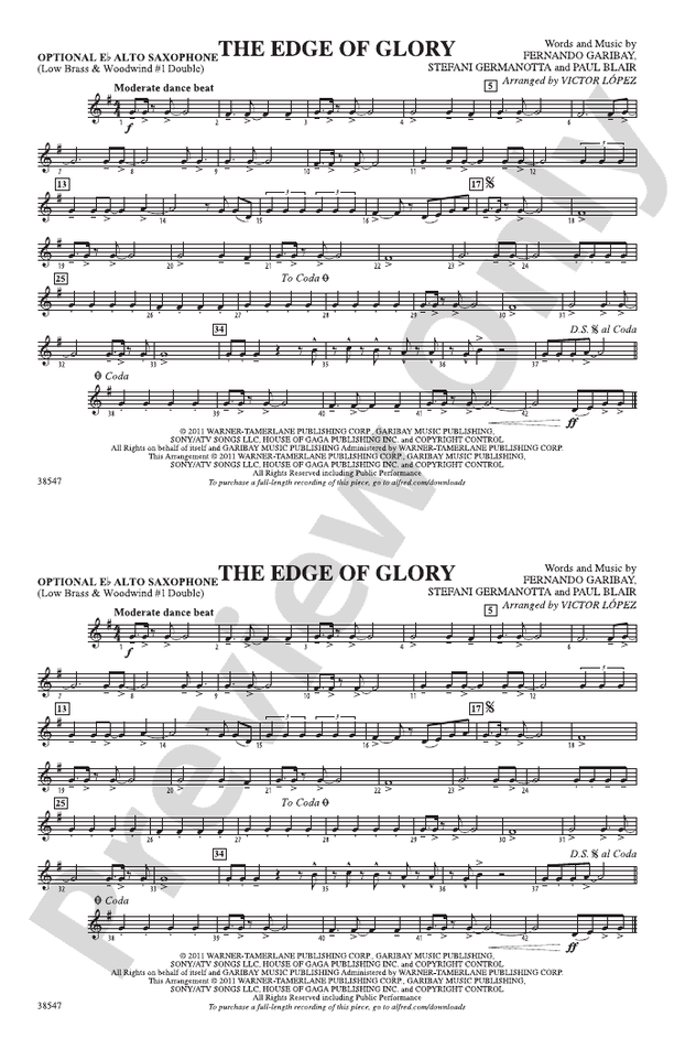 The Edge of Glory: Optional Alto Sax: Optional Alto Sax Part - Digital ...