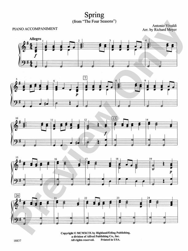 Spring from the Four Seasons: Piano Accompaniment: Piano Accompaniment ...