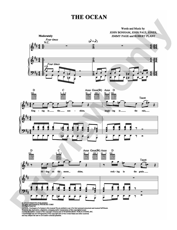 The Ocean: Piano/Vocal/Chords: Led Zeppelin - Digital Sheet Music Download
