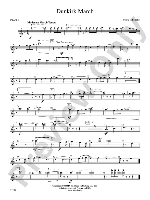 Dunkirk March: Flute: Flute Part - Digital Sheet Music Download