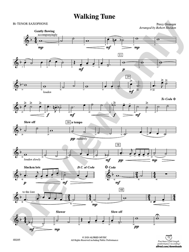 Walking Tune: B-flat Tenor Saxophone: B-flat Tenor Saxophone Part - Digital Sheet Music Download