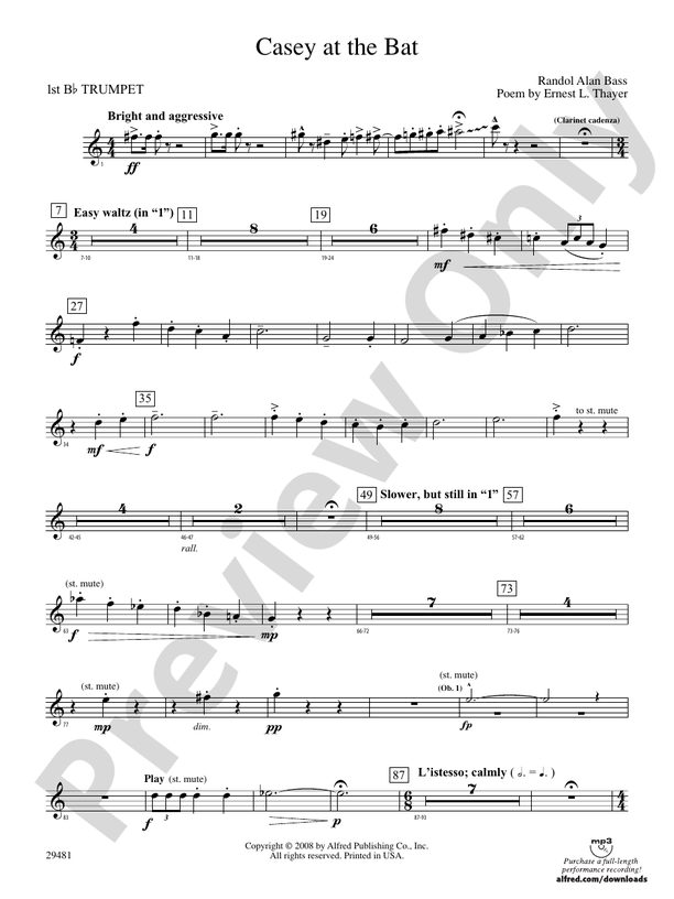 Casey at the Bat: 1st B-flat Trumpet: 1st B-flat Trumpet Part - Digital ...