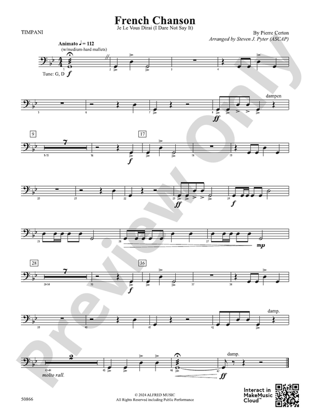 French Chanson: Timpani: Timpani Part - Digital Sheet Music Download