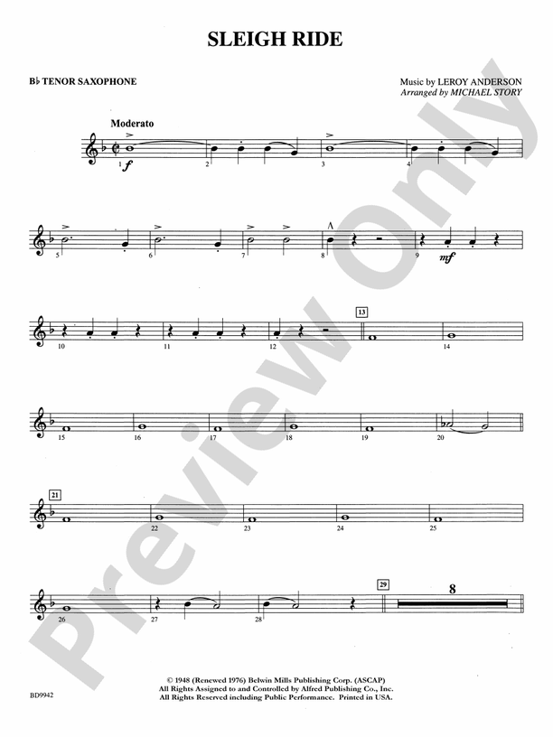 Sleigh Ride: B-flat Tenor Saxophone: B-flat Tenor Saxophone Part ...