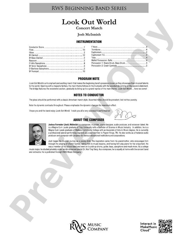 Look Out World - Concert March: Concert Band Conductor Score & Parts ...