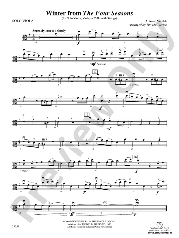 Winter from The Four Seasons: Solo Viola: Solo Viola Part - Digital Sheet Music Download