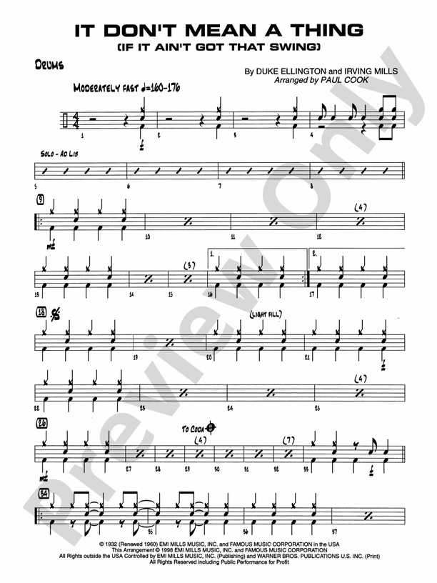 It Don't Mean a Thing (If It Ain't Got That Swing): Drums: Drums Part ...