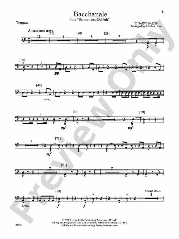 Bacchanale from Samson and Delilah: Timpani: Timpani Part - Digital Sheet Music Download