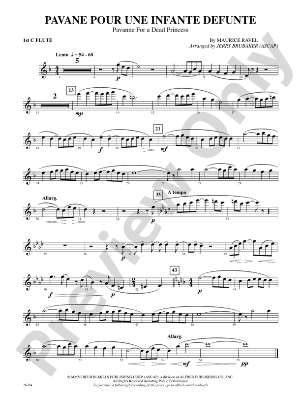 Pavane Pour Une Infante Defunte (Pavanne for a Dead Princess): Flute ...
