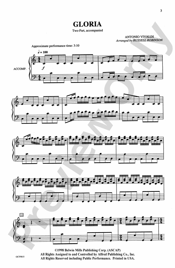 Gloria: 2-Part Choral Octavo: Antonio Vivaldi - Digital Sheet Music Download