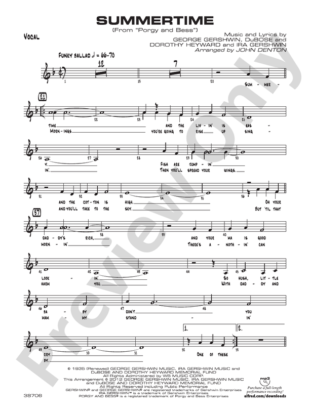 Summertime: Vocal Solo: Vocal Solo Part - Digital Sheet Music Download
