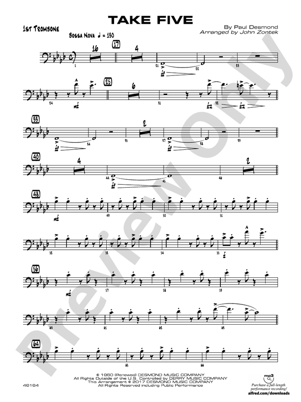 Take Five: 1st Trombone: 1st Trombone Part - Digital Sheet Music Download