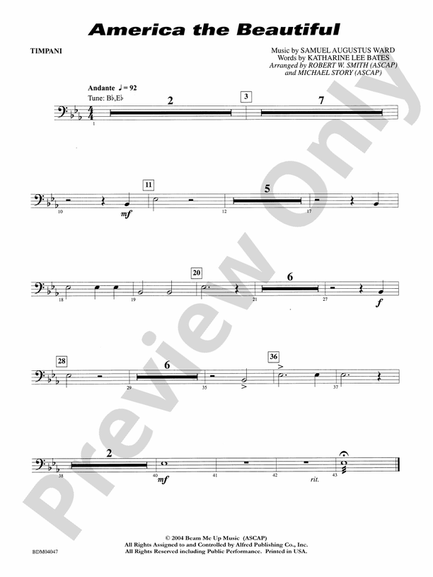 America, the Beautiful: Timpani: Timpani Part - Digital Sheet Music Download