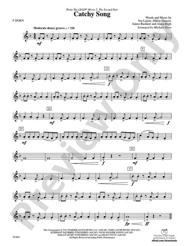 Catchy Song: 1st F Horn: 1st F Horn Part - Digital Sheet Music Download