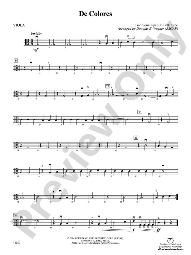 De Colores: Viola: Viola Part - Digital Sheet Music Download