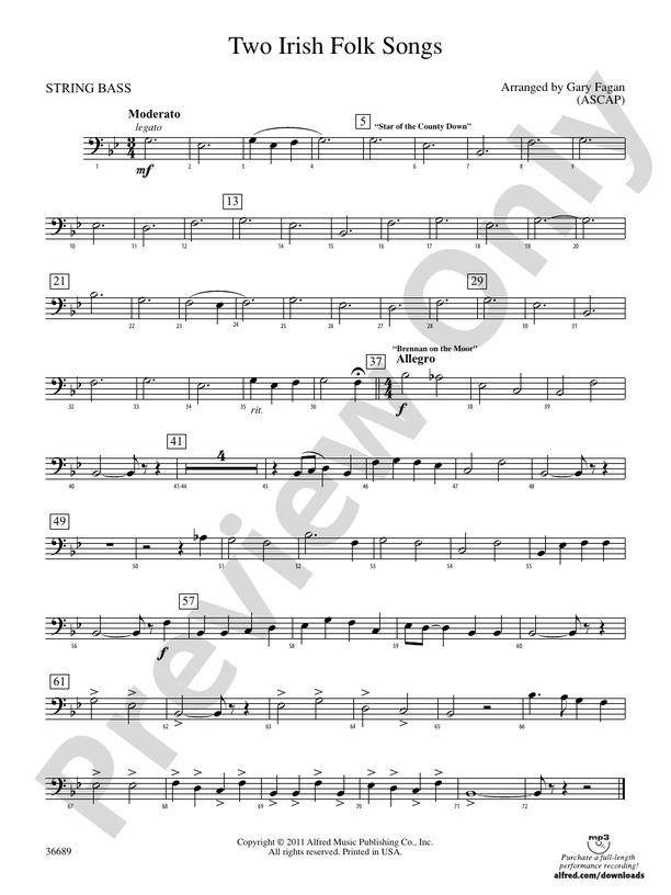Two Irish Folk Songs: (wp) String Bass: (wp) String Bass World Part - Digital Sheet Music Download